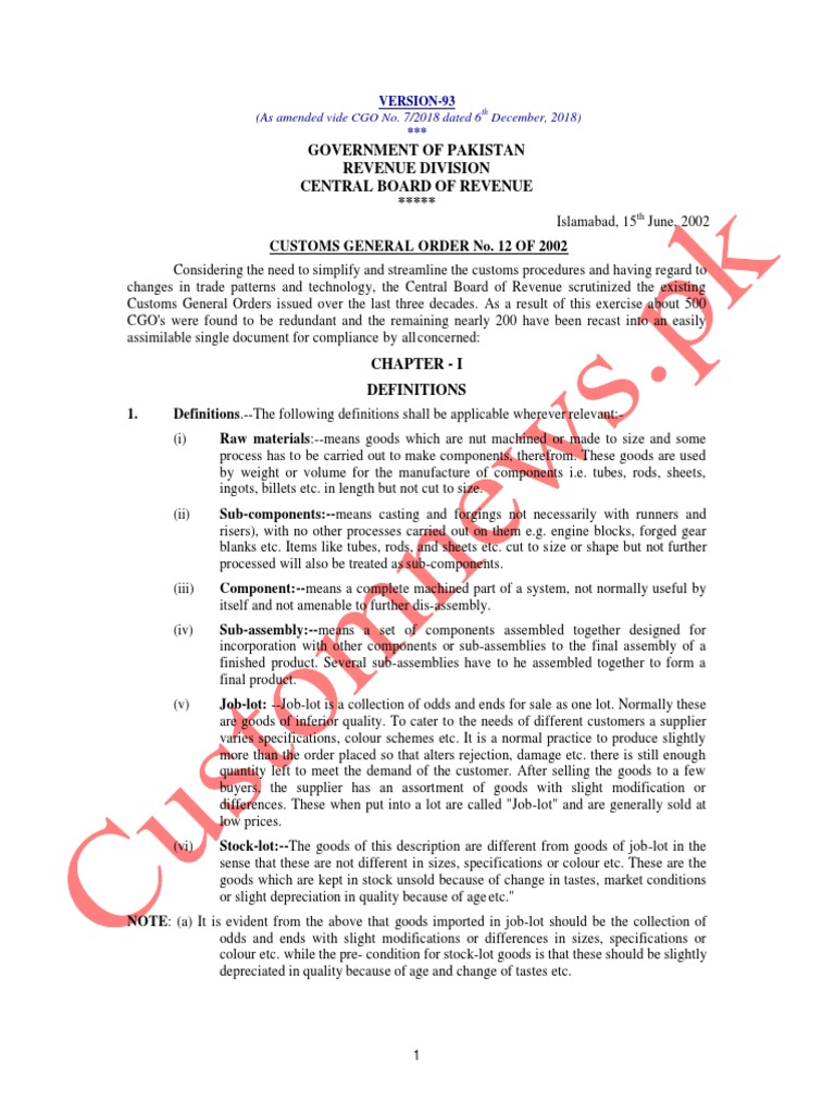 Custom General Order No. 122002 Dated 14th June 2002 | PDF | Van | Tire