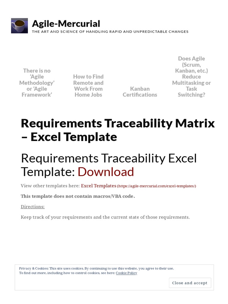 Requirements Traceability Matrix - Excel Template - Agile-Mercurial ...