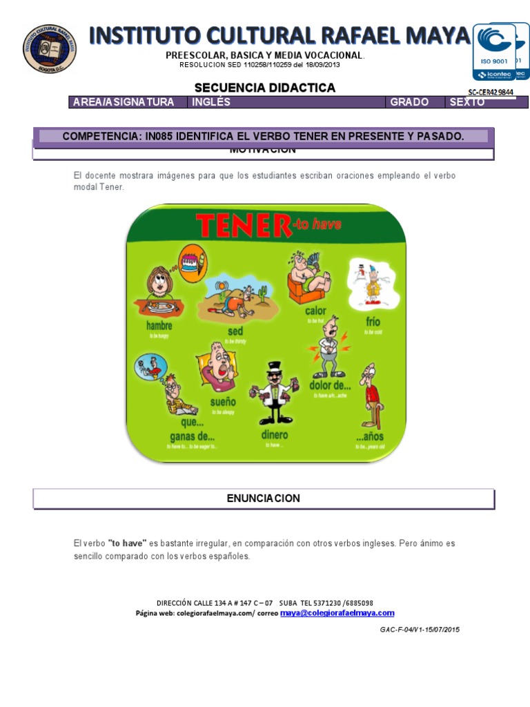 In083 Identifica El Verbo Tener en Presente y Pasado. | PDF | Verbo ...