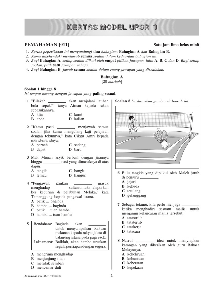 Kertas Model Upsr BM Set 1 | PDF