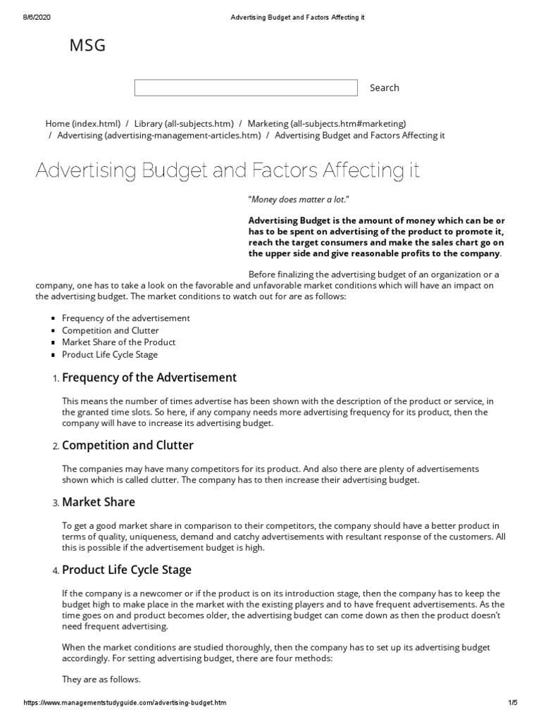 Advertising Budget Factors Explained | PDF | Marketing | Advertising