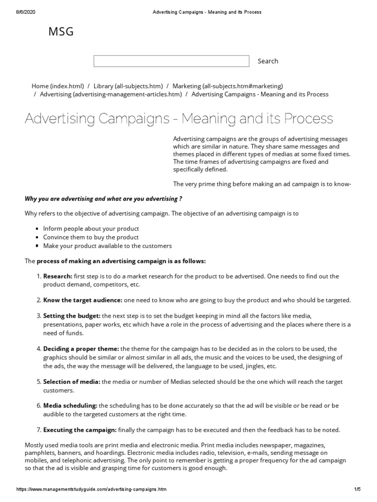 Advertising Campaigns - Meaning and Its Process | PDF | Advertising ...