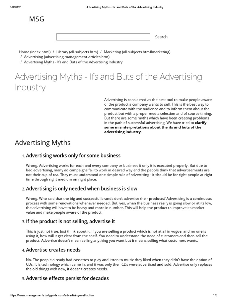 Advertising Myths - Ifs and Buts of The Advertising Industry | PDF ...