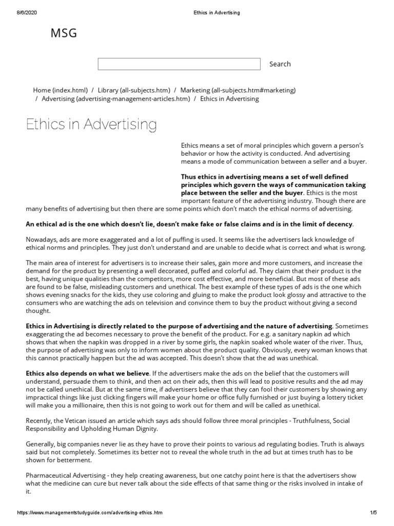 Ethics in Advertising | Download Free PDF | Advertising | Business