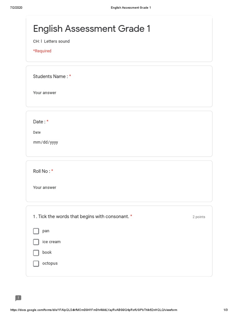 English Assessment Grade 1 PDF | PDF | Language Families | Languages