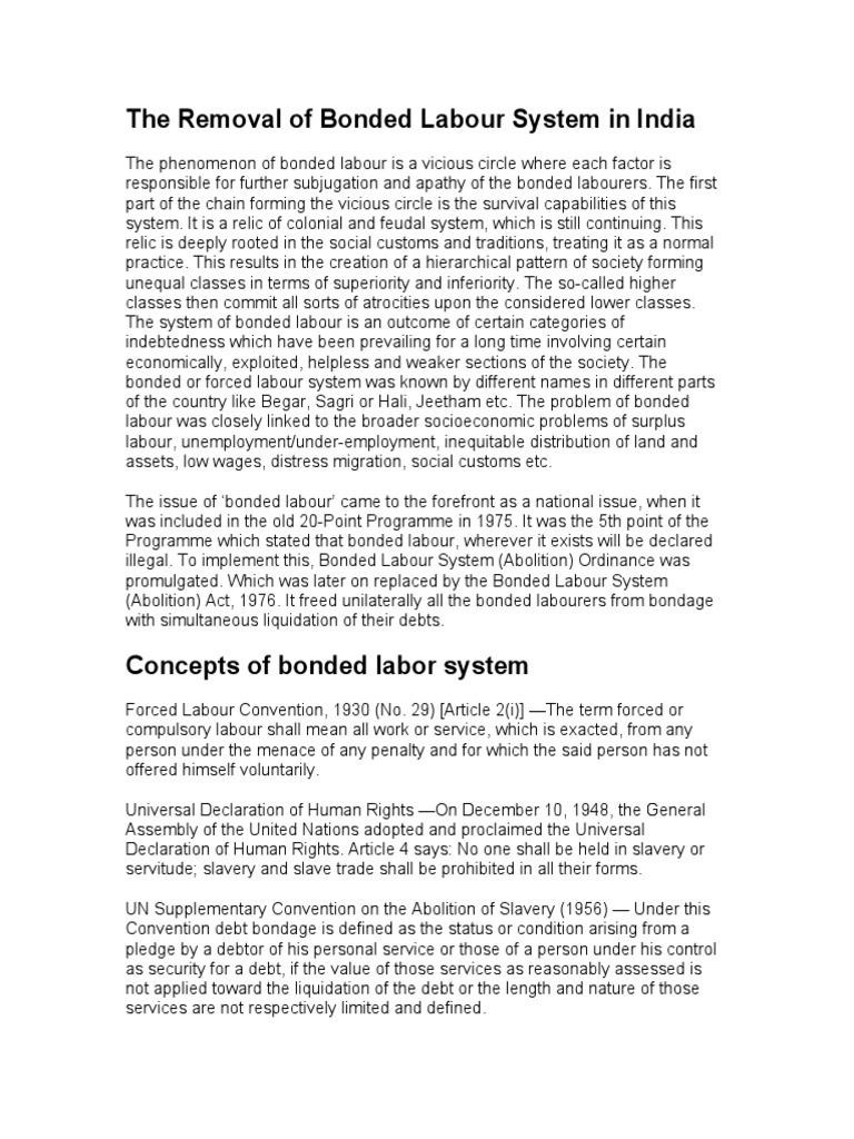 The Removal of Bonded Labour System in India | PDF | Unfree Labour ...