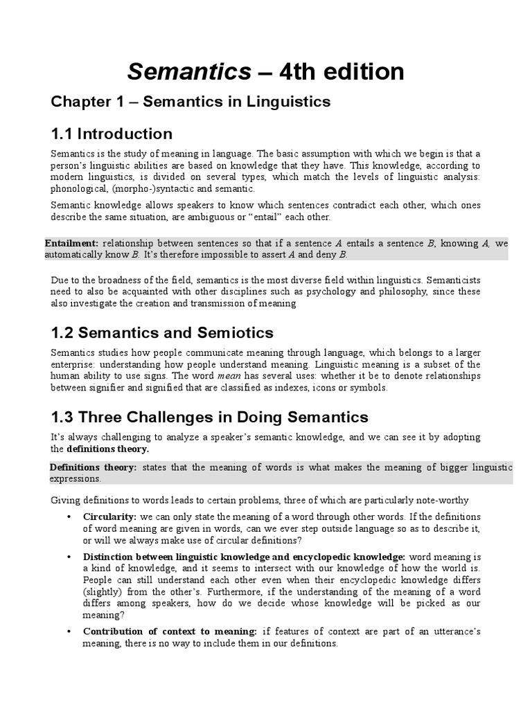 Semantics - 4th Edition: Chapter 1 - Semantics in Linguistics | PDF ...