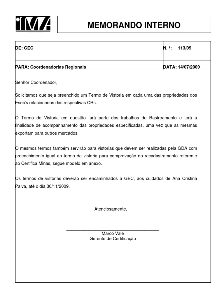 Modelo de Memorando Interno IMA | PDF