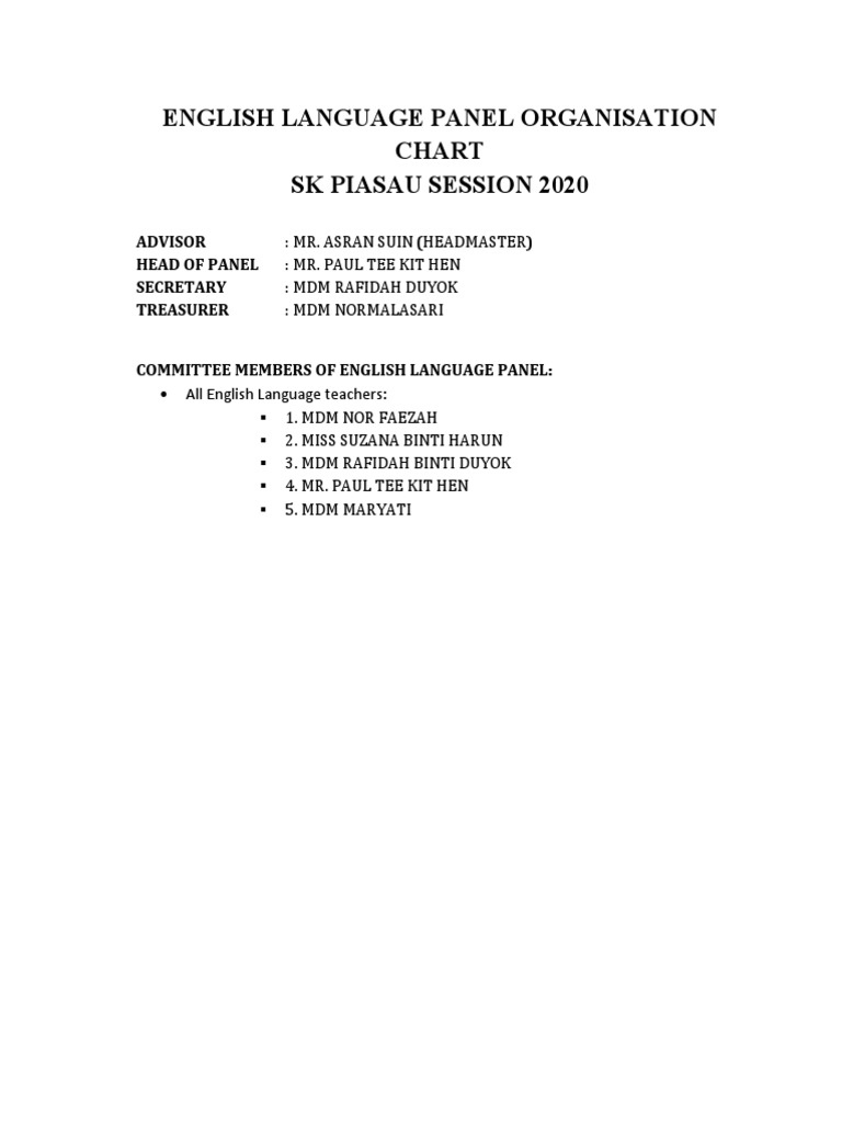 English Language Panel Organisation Chart | PDF