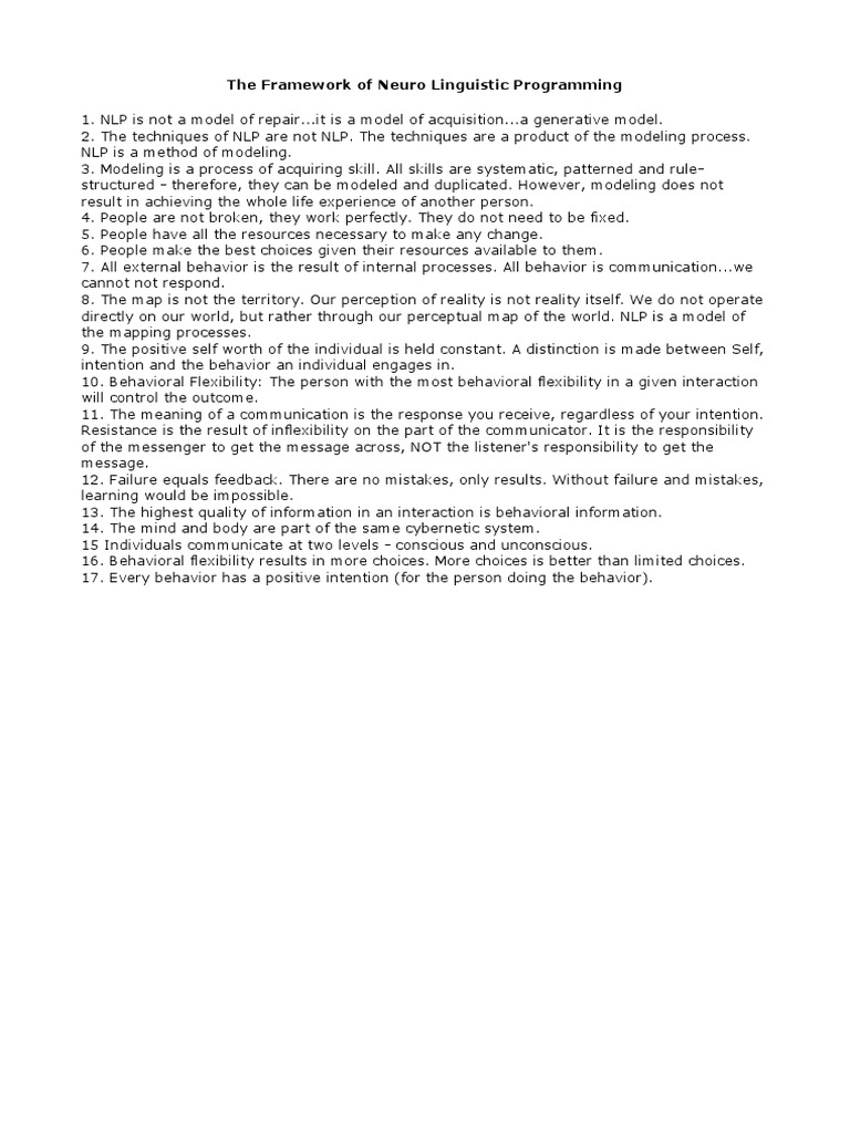 The Framework of Neuro Linguistic Programming | PDF