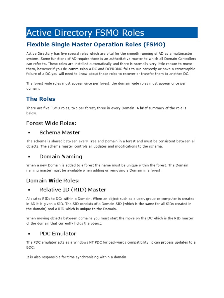 An In-Depth Guide to Active Directory Flexible Single Master Operation (FSMO) Roles: Their ...