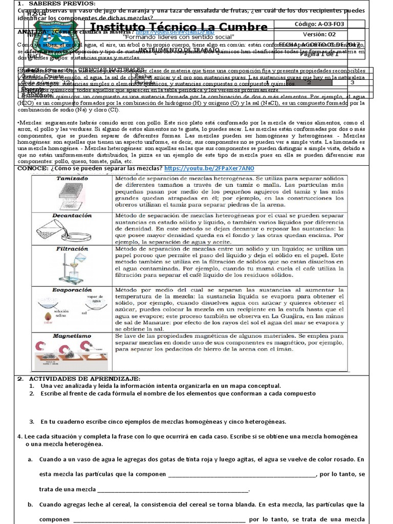 Clasificacion de La Materia 1 | PDF | Sustancias químicas | Mezcla
