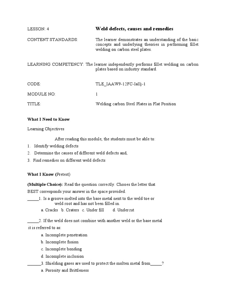 SMAW 11 - Q1-Module-1-Lesson4 | PDF | Welding | Construction