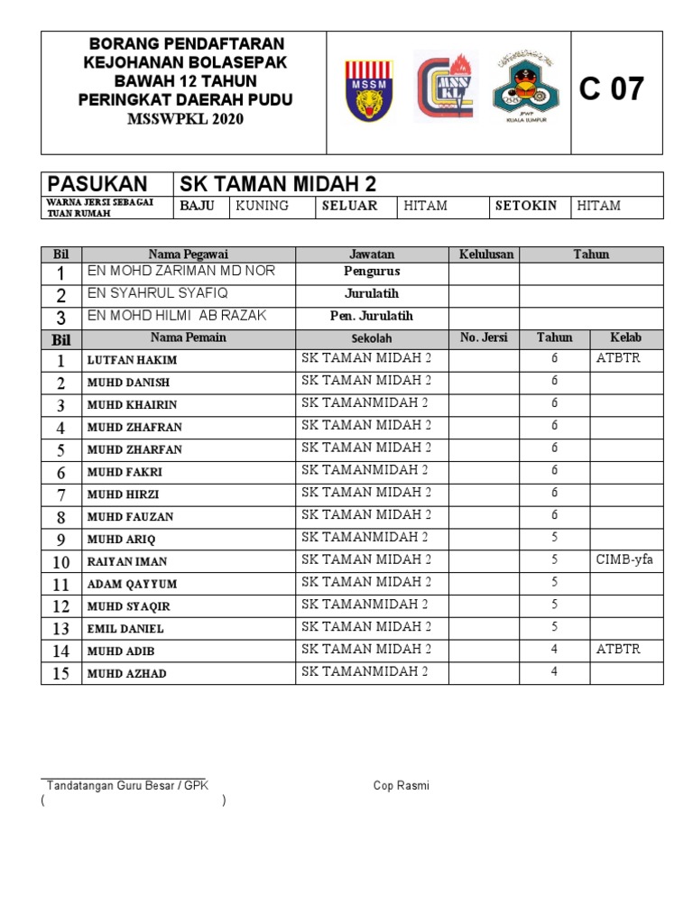 Borang C07& 08 U12 2020 | PDF