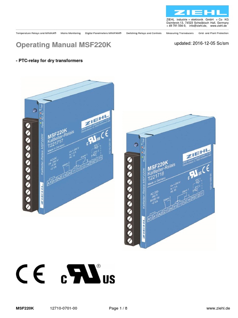 Operating Manual MSF220K: - PTC-relay For Dry Transformers | PDF ...