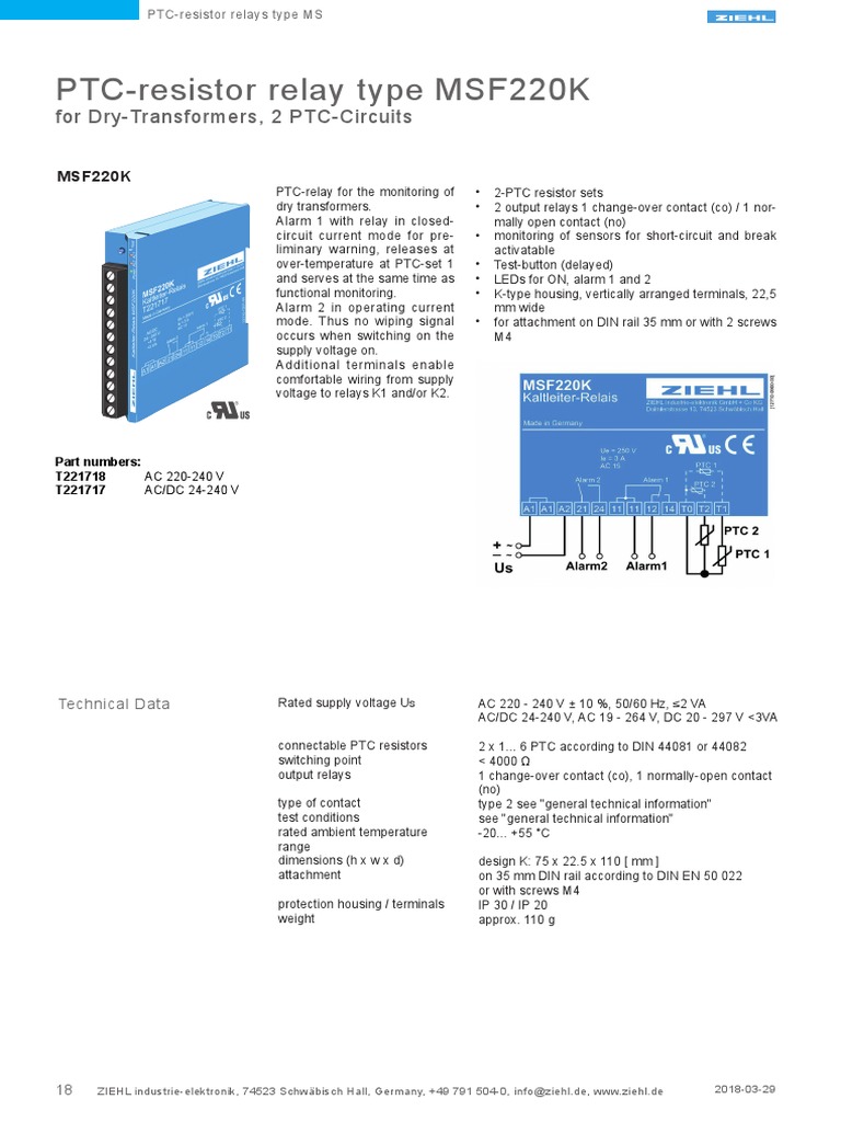 MSF220K Datasheet ZIEHL e 2019-03-29 PDF | PDF | Relay | Alternating ...