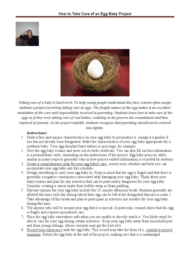 How To Take Care of An Egg Baby Project | PDF | Parenting | Relationships