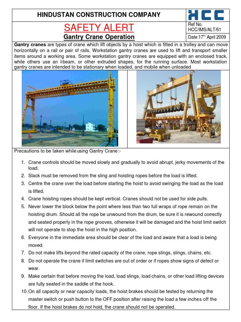 Safety Alert For Gantry Crane | PDF | Crane (Machine) | Elevator