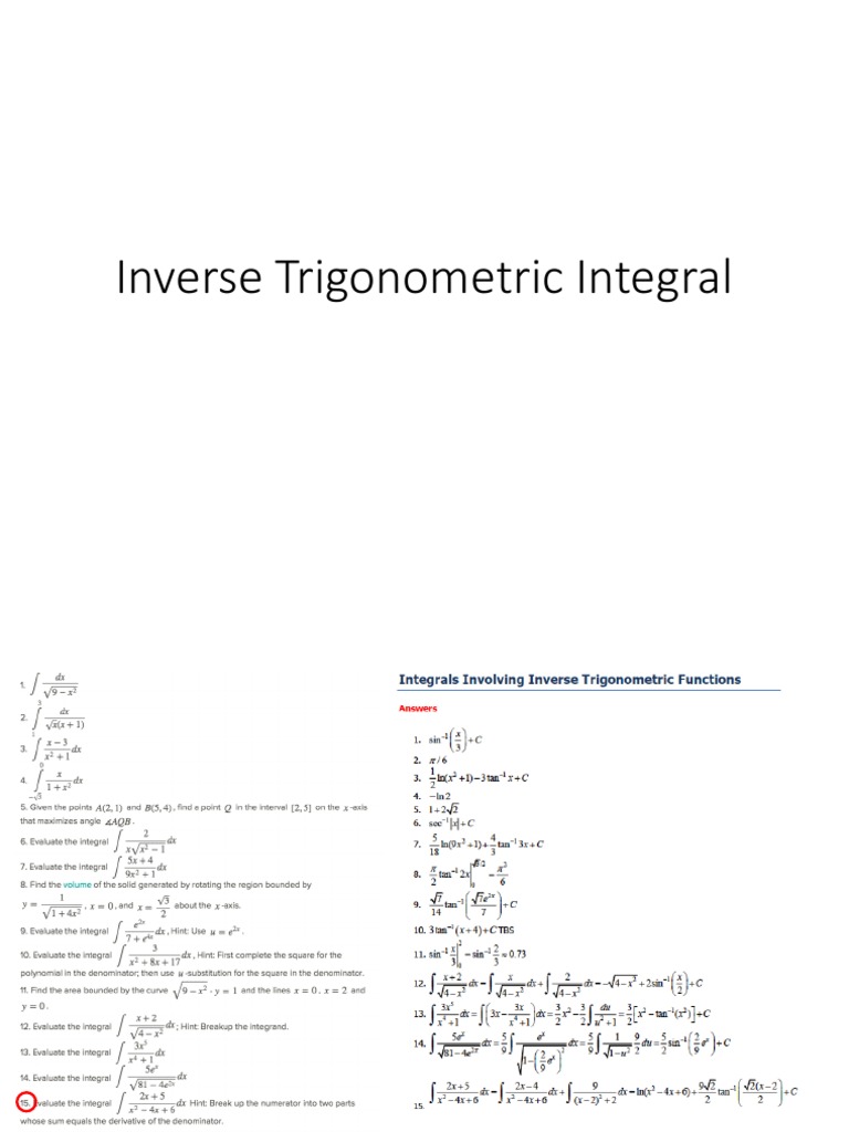 Inverse Trigonometric Integral | PDF