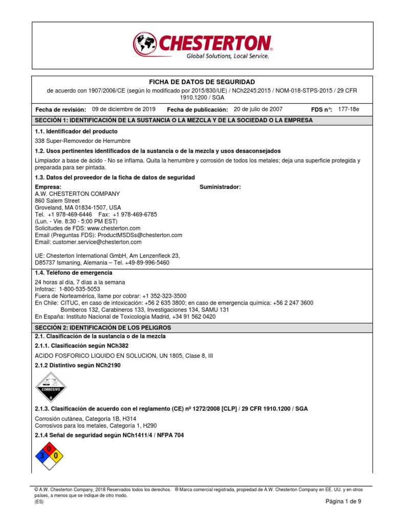 FDS Chesterton 338 | PDF | Toxicidad | Quemar