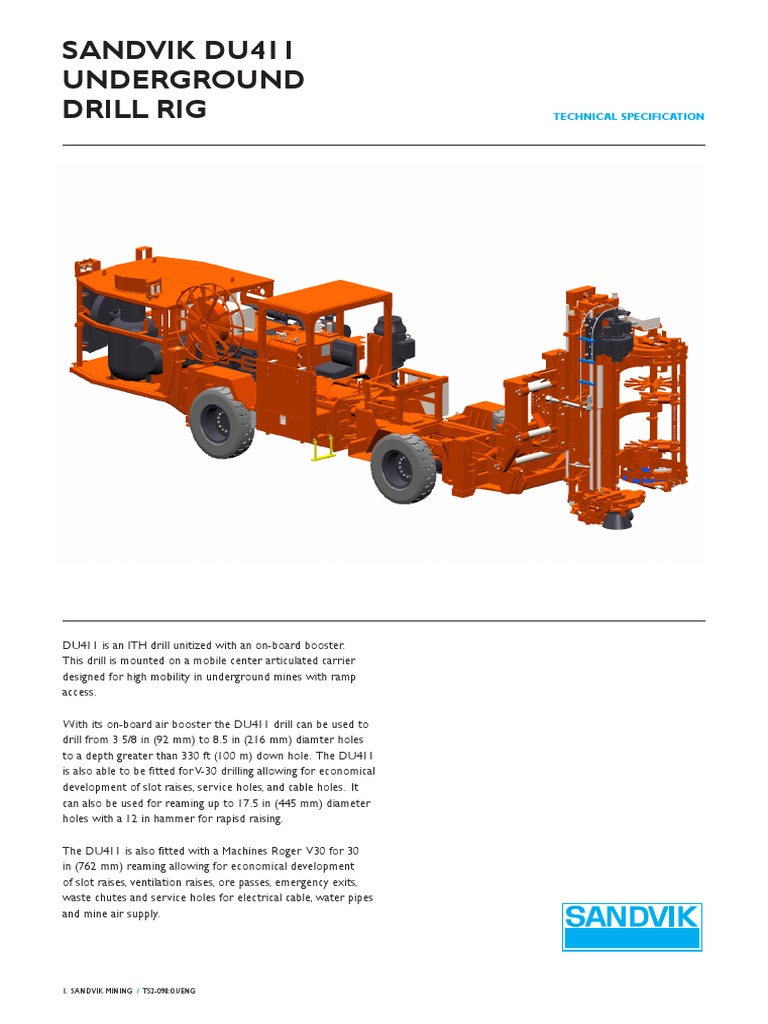 Sandvik Du411 Underground Drill Rig: Technical Specification | PDF ...