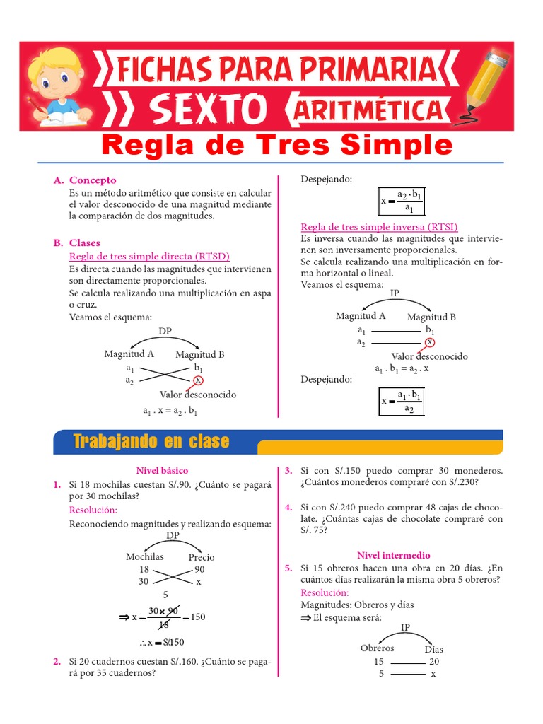 Cálculo de la Regla de Tres Simple | PDF | Enseñanza de matemática ...