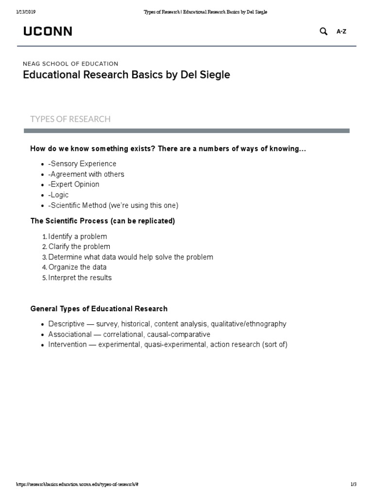 Types of Research - Educational Research Basics by Del Siegle | PDF | Experiment | Methodology