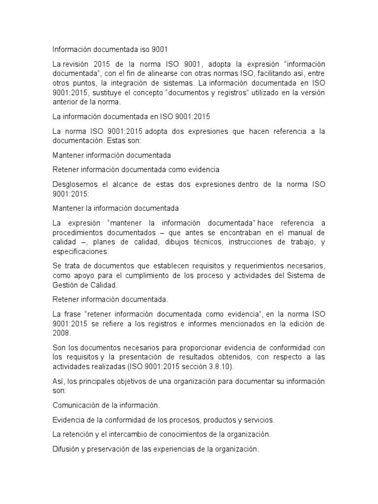 Información Documentada en ISO 9001:2015 | PDF | Organización ...