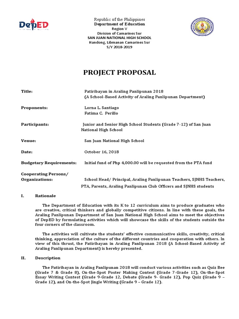 Project Proposal: Department of Education | PDF | Self Esteem | Behavior Modification