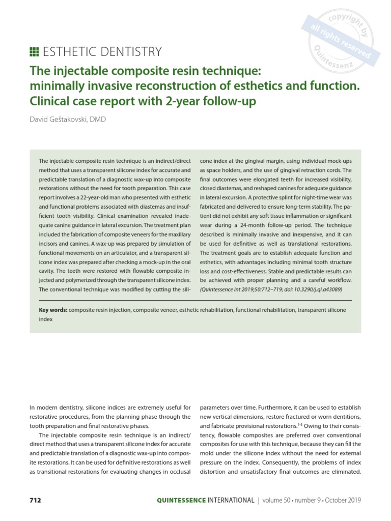 The Injectable Composite Resin Technique Minimally Invasive Reconstruction of Esthetics and ...