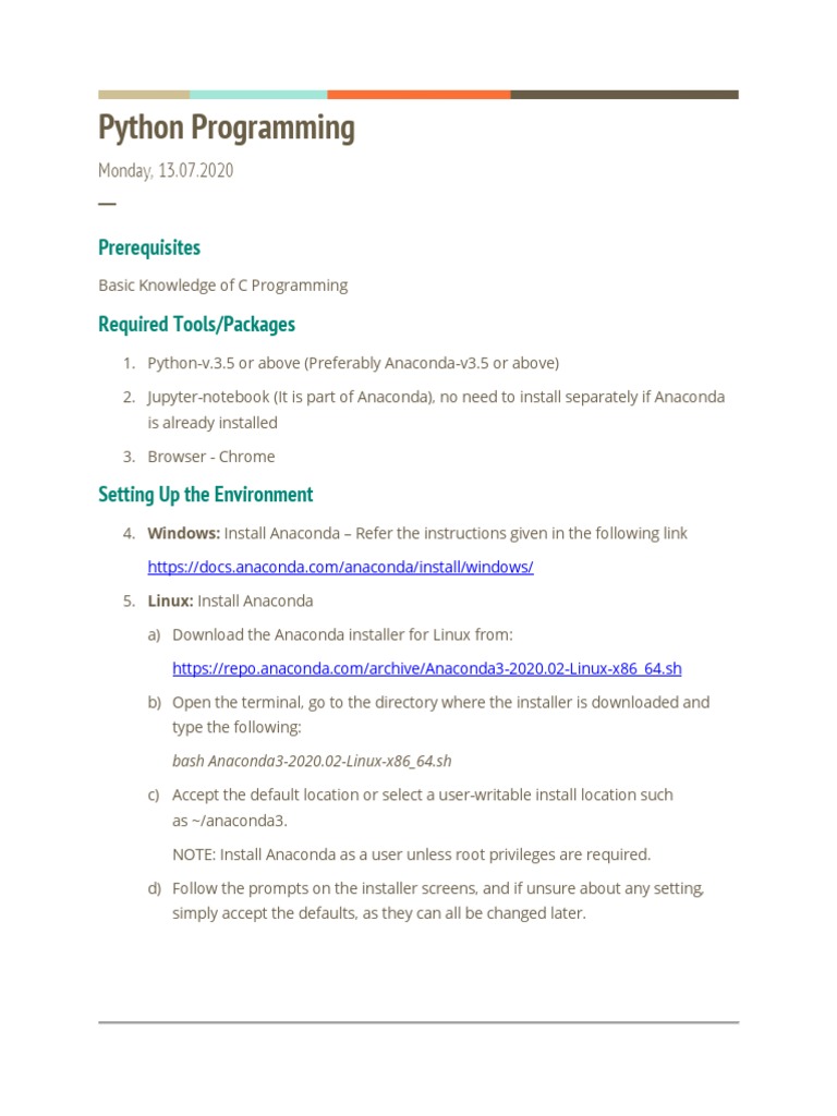Python Programming: Prerequisites Required Tools/Packages | PDF ...
