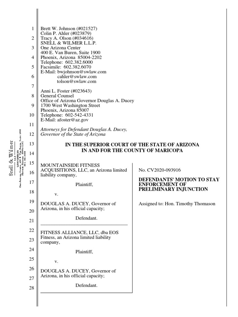 20 08 05 Ducey Motion To Stay | PDF | Injunction | Arizona