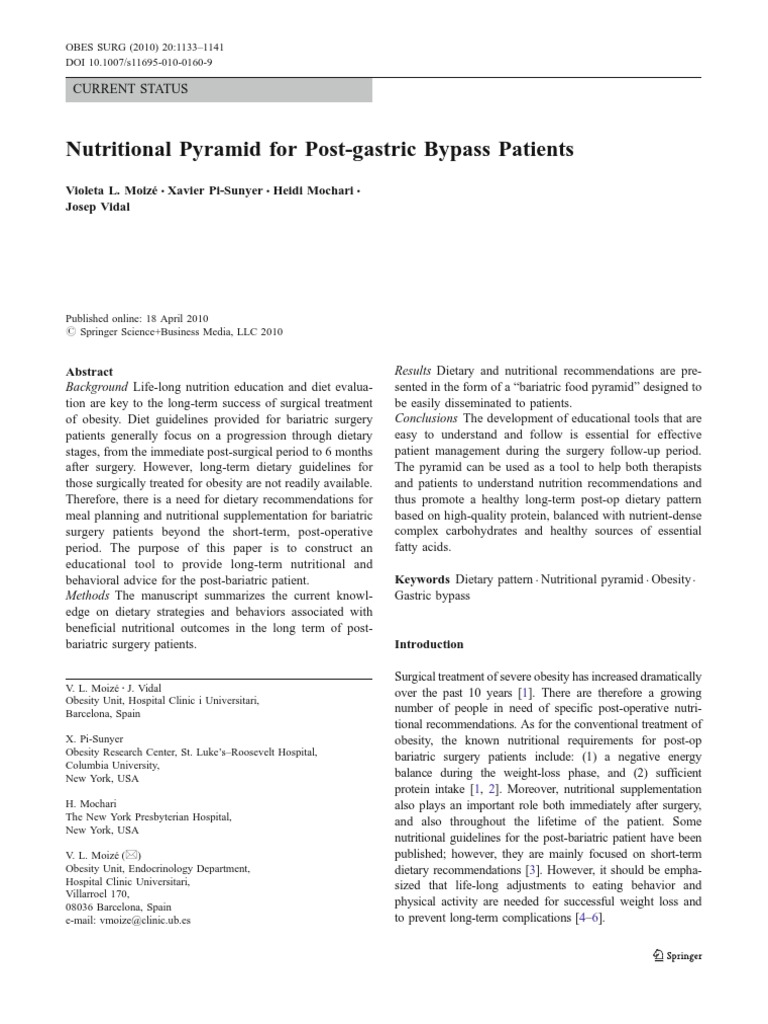 Nutritional Pyramid For Post-Gastric Bypass Patients: Current Status ...