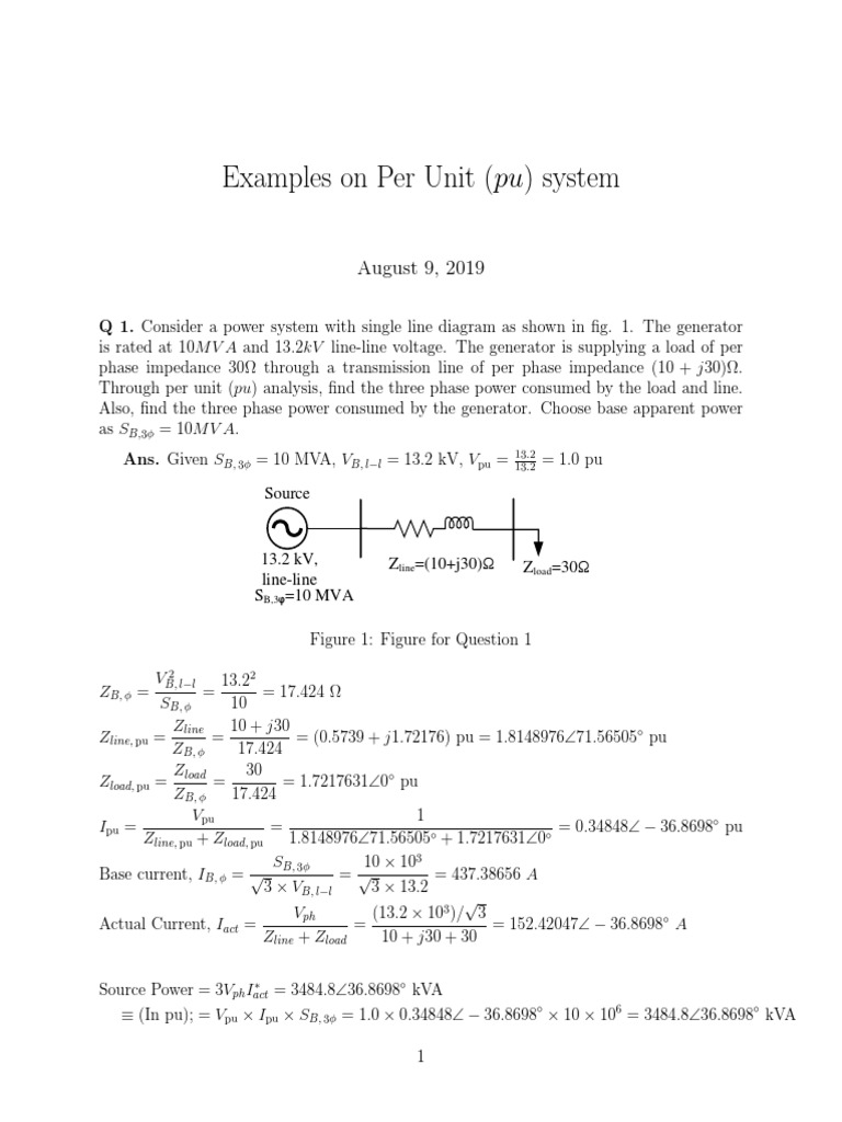 Examples On Per Unit (Pu) System: August 9, 2019 | PDF | Electronic ...