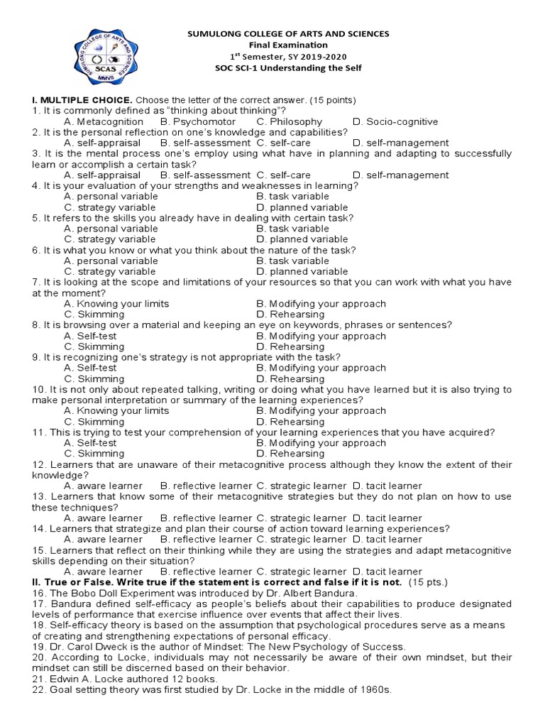 Sumulong College of Arts and Sciences Final Examination SOC SCI-1 ...