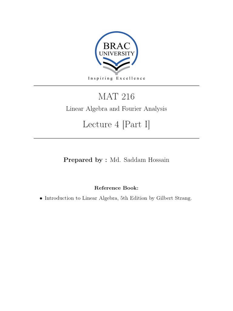 Linear Algebra and Fourier Analysis: Reference Book: - Introduction To ...