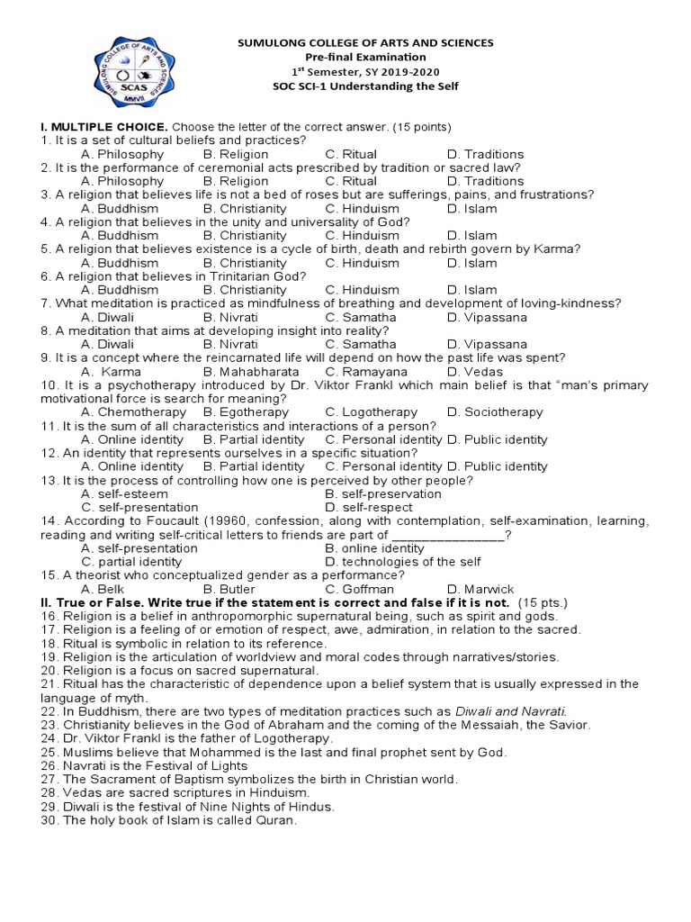 Sumulong College of Arts and Sciences Pre-Final Examination SOC SCI-1 ...