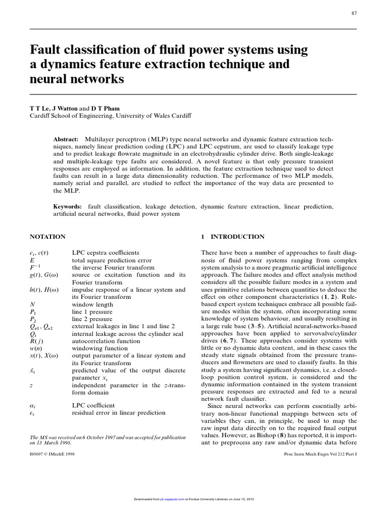 Fault Classification of Uid Power Systems Using A Dynamics Feature Extraction Technique and ...