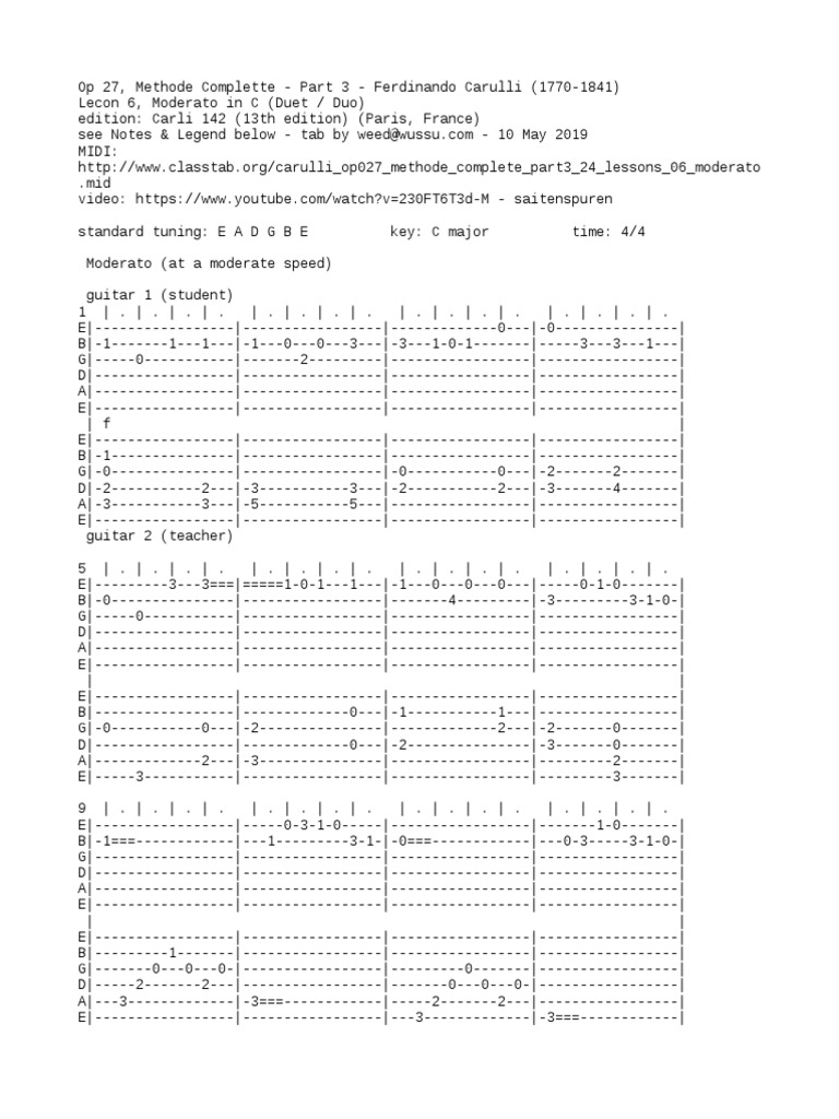 Carulli's Complete Method: Lesson 6 | PDF | Performing Arts | Musicology