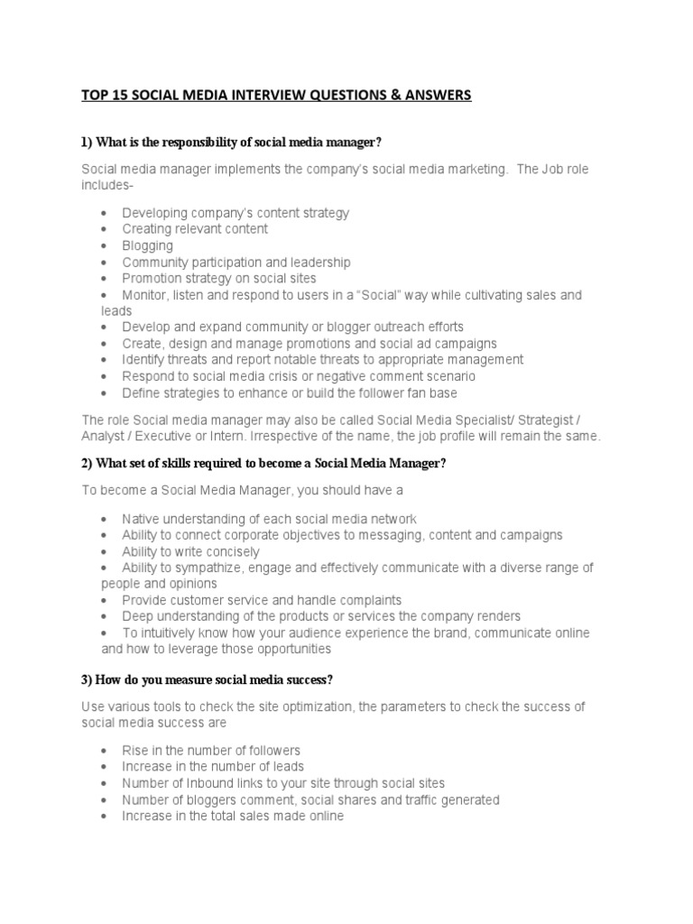 Top 15 Social Media Interview Questions | Download Free PDF | Social ...