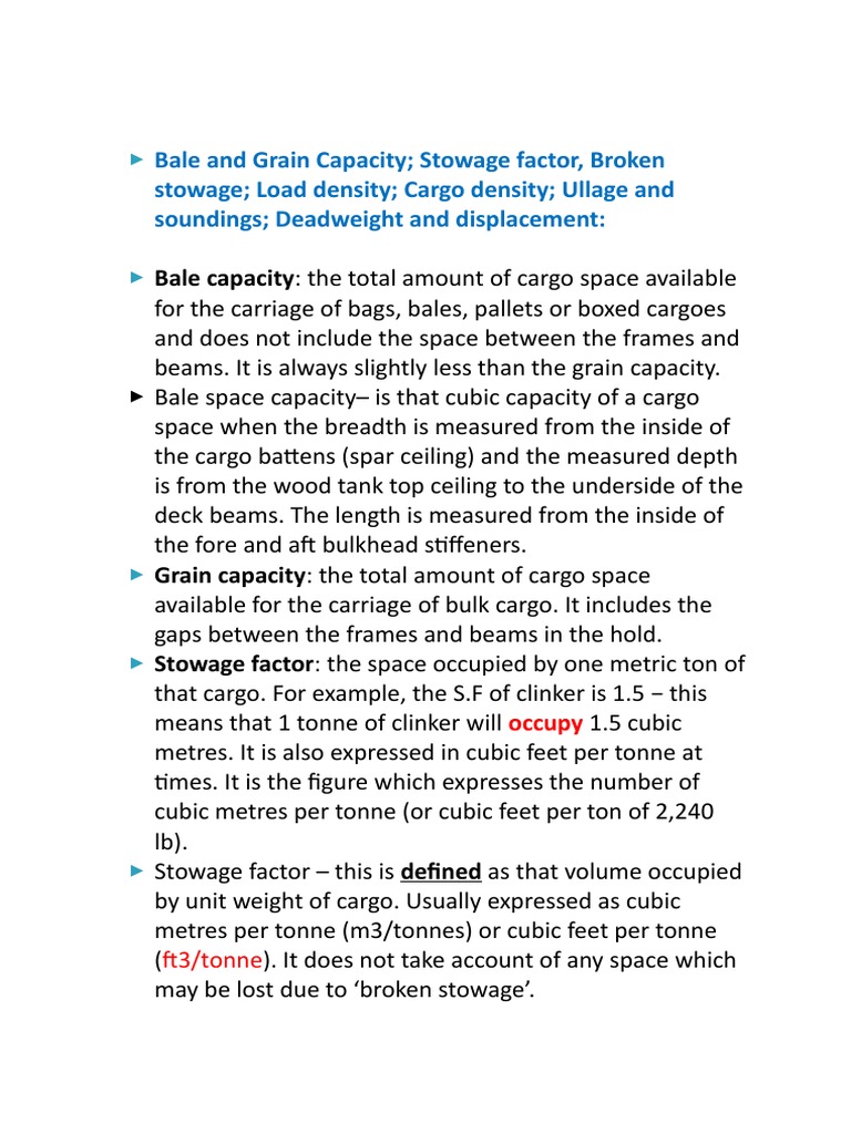 Bale and Grain Capacity Explained | PDF | Tonnage | Ships