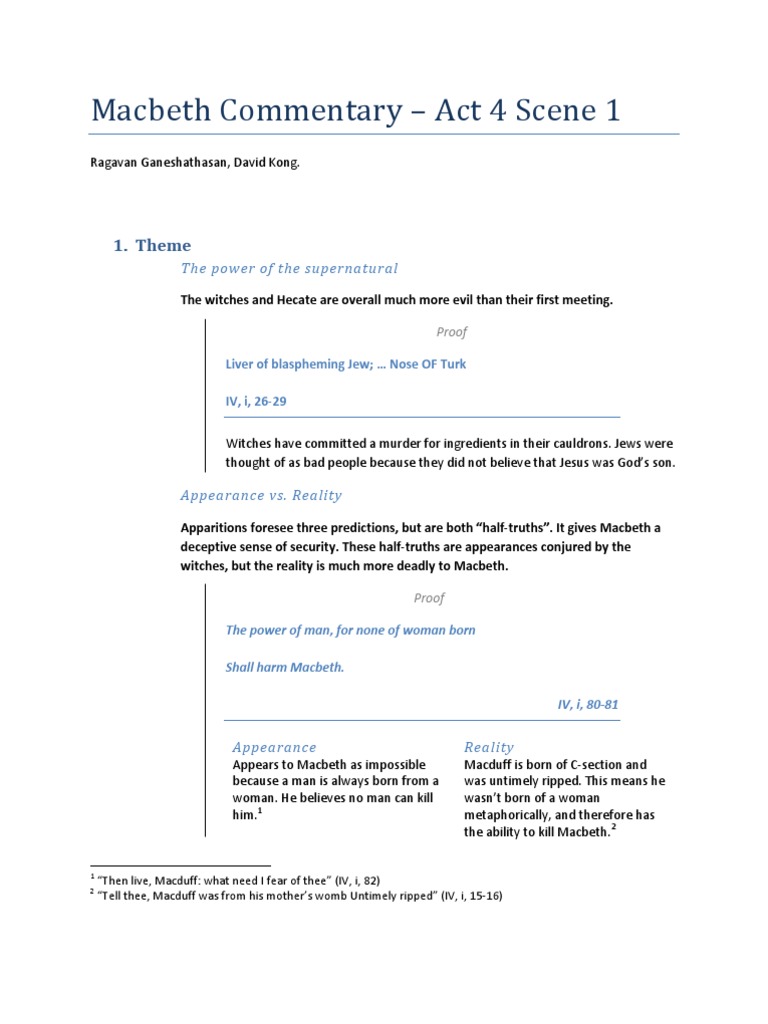 Macbeth Act 4 Scene 1 Analysis | PDF | Macbeth