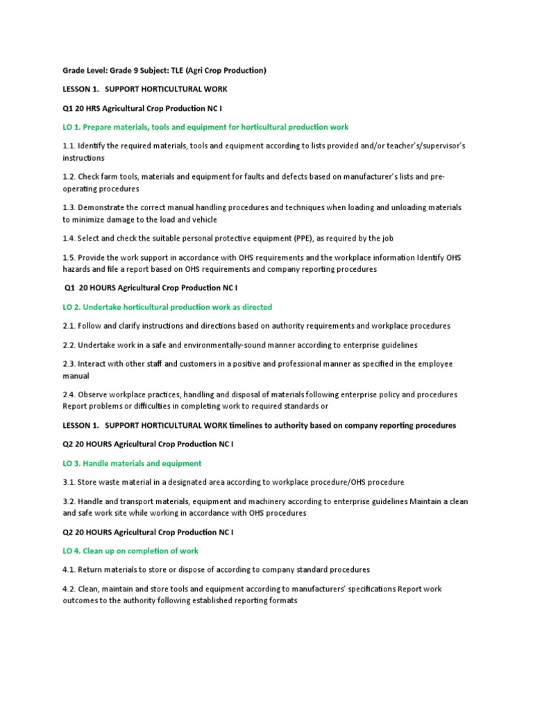 MELC-TLE 9 Agri-Crop Production-Simplified | PDF | Occupational Safety ... MELC-TLE 9 Agri-Crop Production-Simplified | PDF | Occupational Safety ...