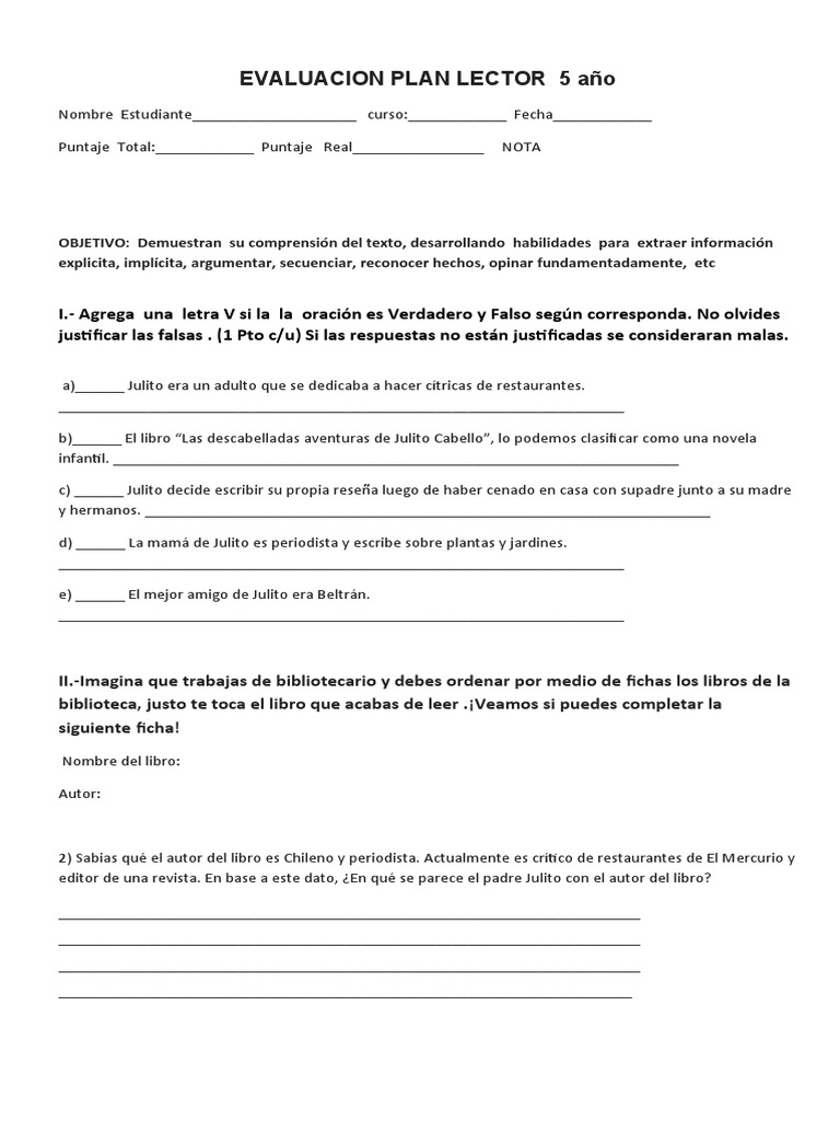 Prueba Las Descabelladas Aventuras de Julio Cabello | PDF