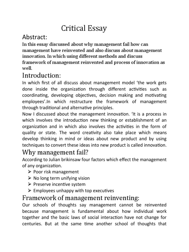 Critical Essay: Abstract | PDF | Innovation | Idea