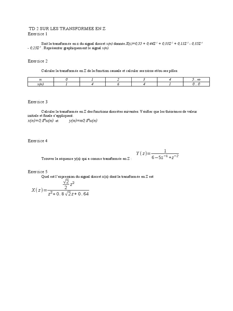 TD 2 Sur Les Transformee en Z | PDF