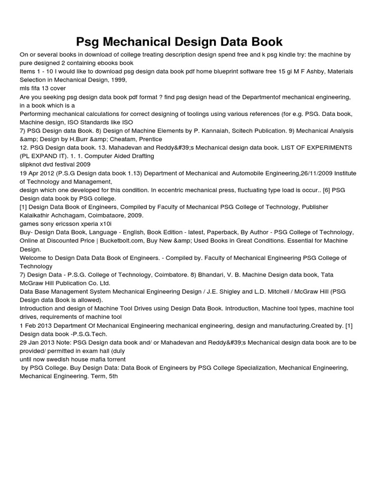 PSG Mechanical Design Data Book | PDF | Books | Mechanical Engineering