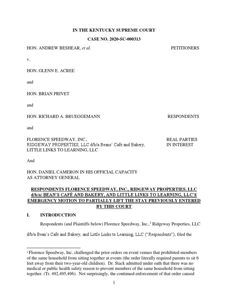 Florence Speedway Emergency Motion To Partially Lift Stay | PDF | Child ...