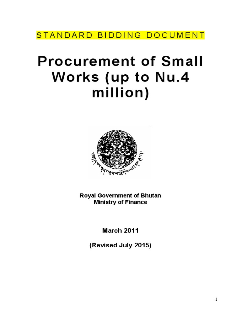 Procurement of Small Works (Up To Nu.4 Million) : Standard Bidding Document | PDF ...