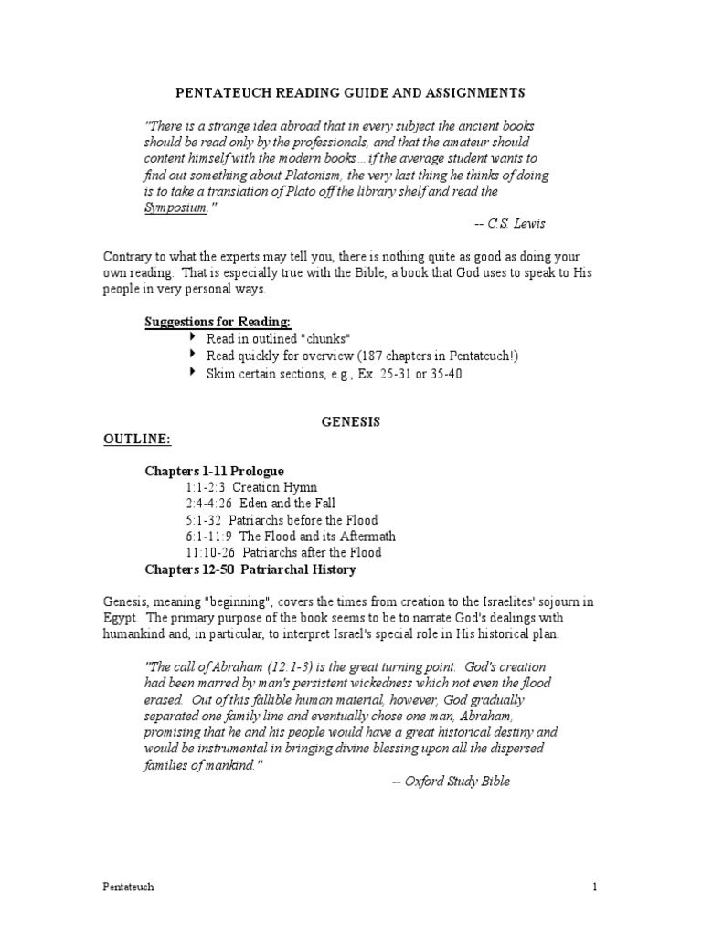 Pentateuch Reading Guide and Assignments | PDF | Book Of Leviticus ...